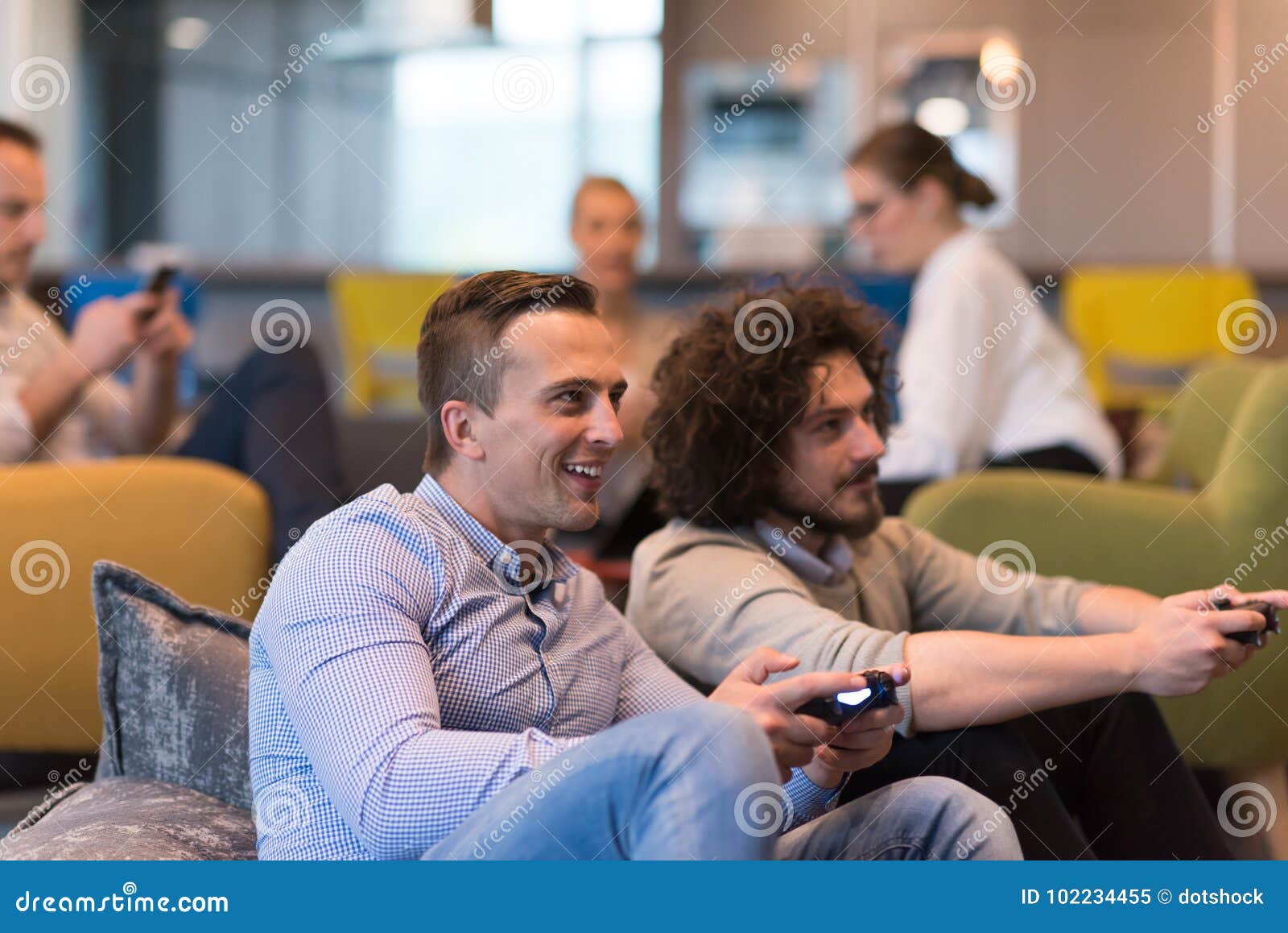 Startup Office Workers Playing Computer Games Stock Image - Image of ...