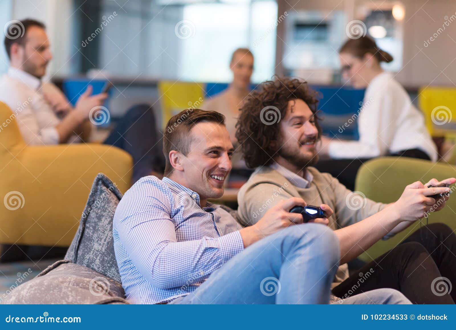 Startup Office Workers Playing Computer Games Stock Image - Image of ...