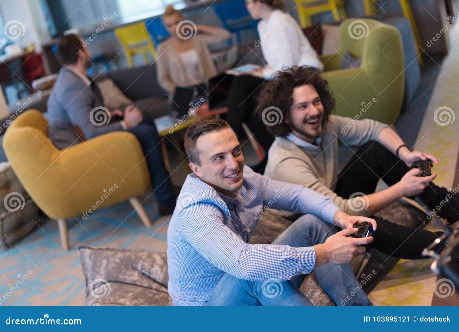 Startup Office Workers Playing Computer Games Stock Image - Image of ...