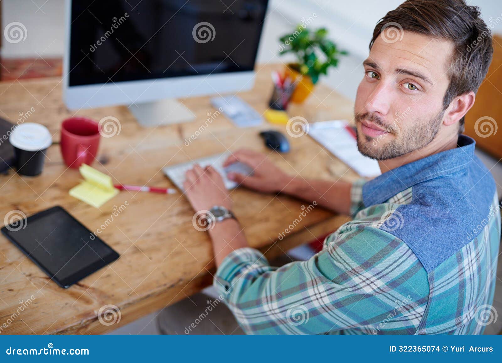 Startup, Portrait or Man on Computer for Information Technology ...