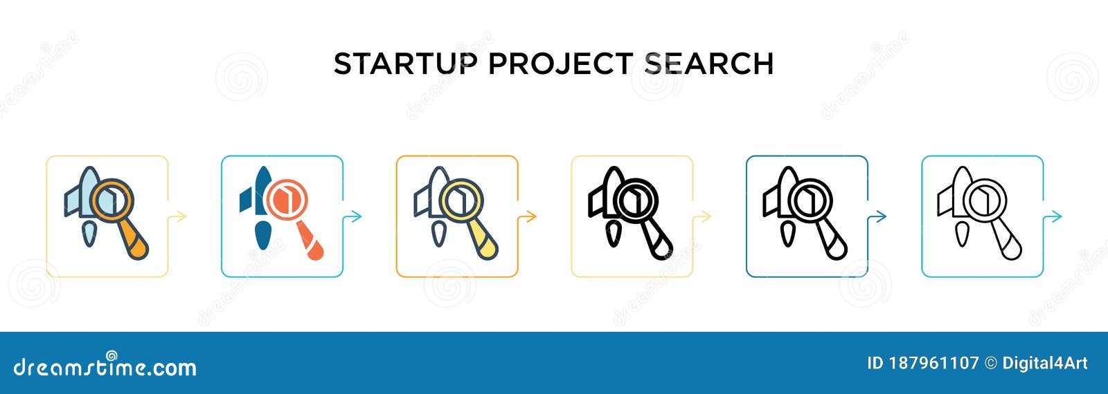 Startup Project Search Vector Icon in 6 Different Modern Styles. Black ...