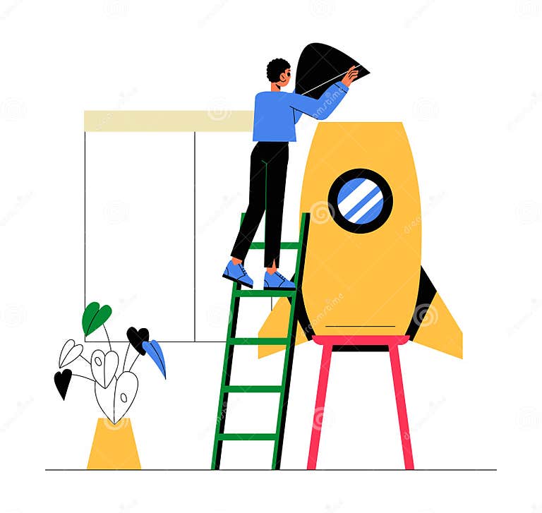 Startup Rocket Assembly Process in Flat Vector Illustration Symbolizing ...