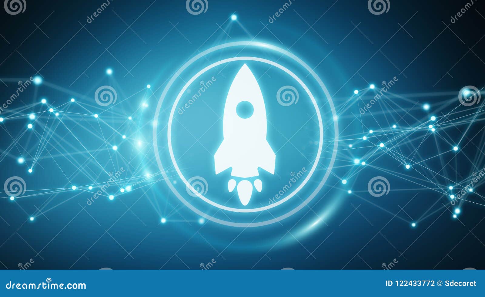 Startup Rocket Digital Interface 3D Rendering Stock Illustration ...