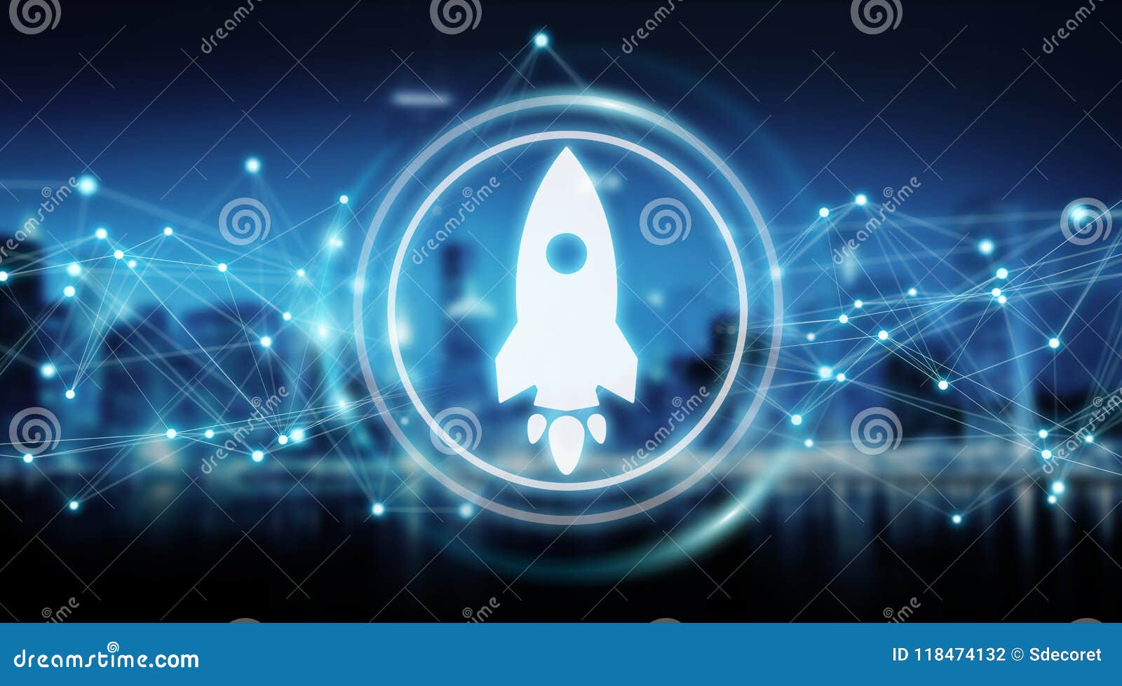 Startup Rocket Digital Interface 3D Rendering Stock Illustration ...