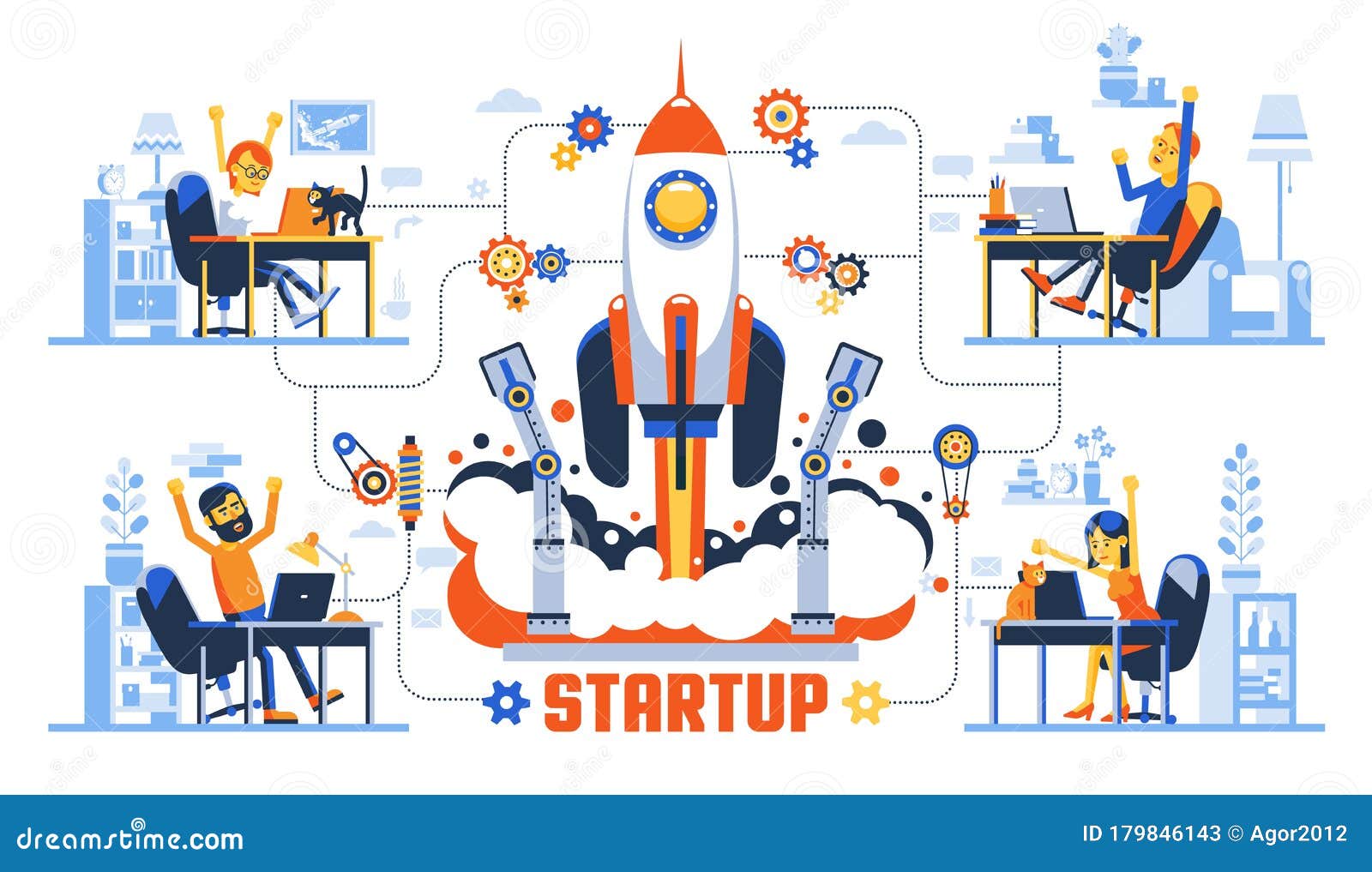 Startup Rocket Launch Creative Concept Stock Vector - Illustration of ...