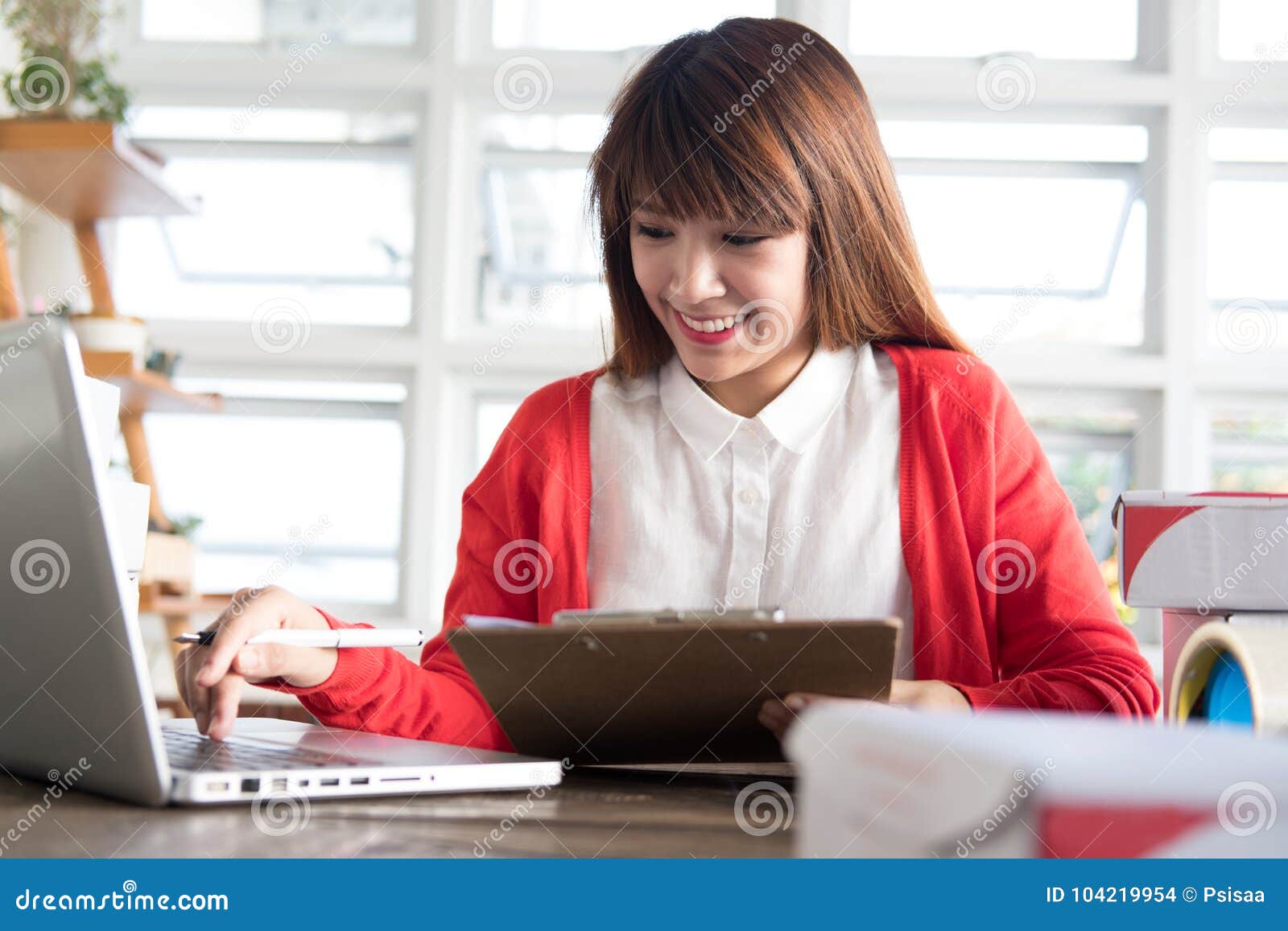 Startup Small Business Owner Working with Computer at Workplace. Stock ...