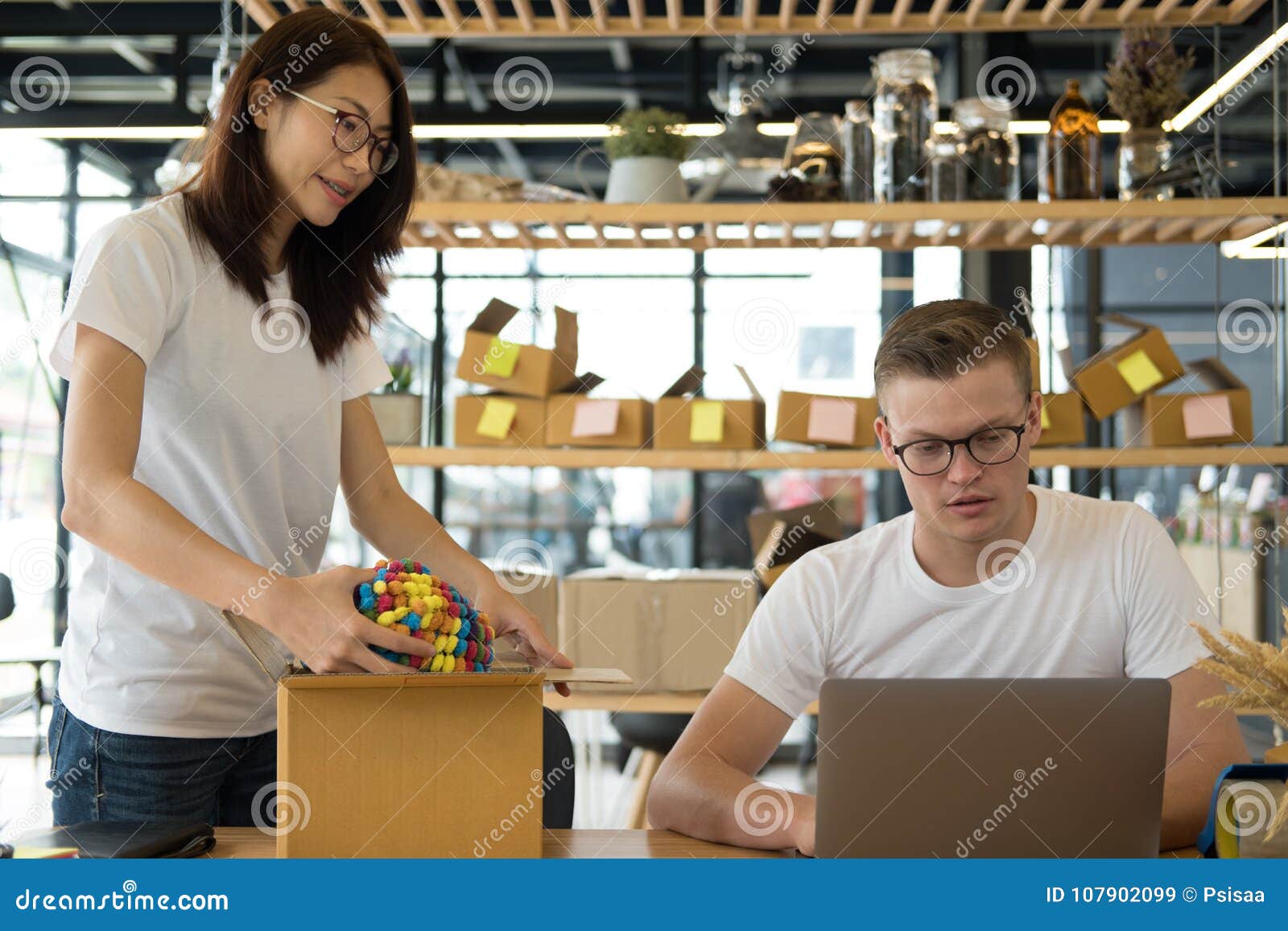 Startup Small Business Owner Working with Computer at Workplace. Stock ...
