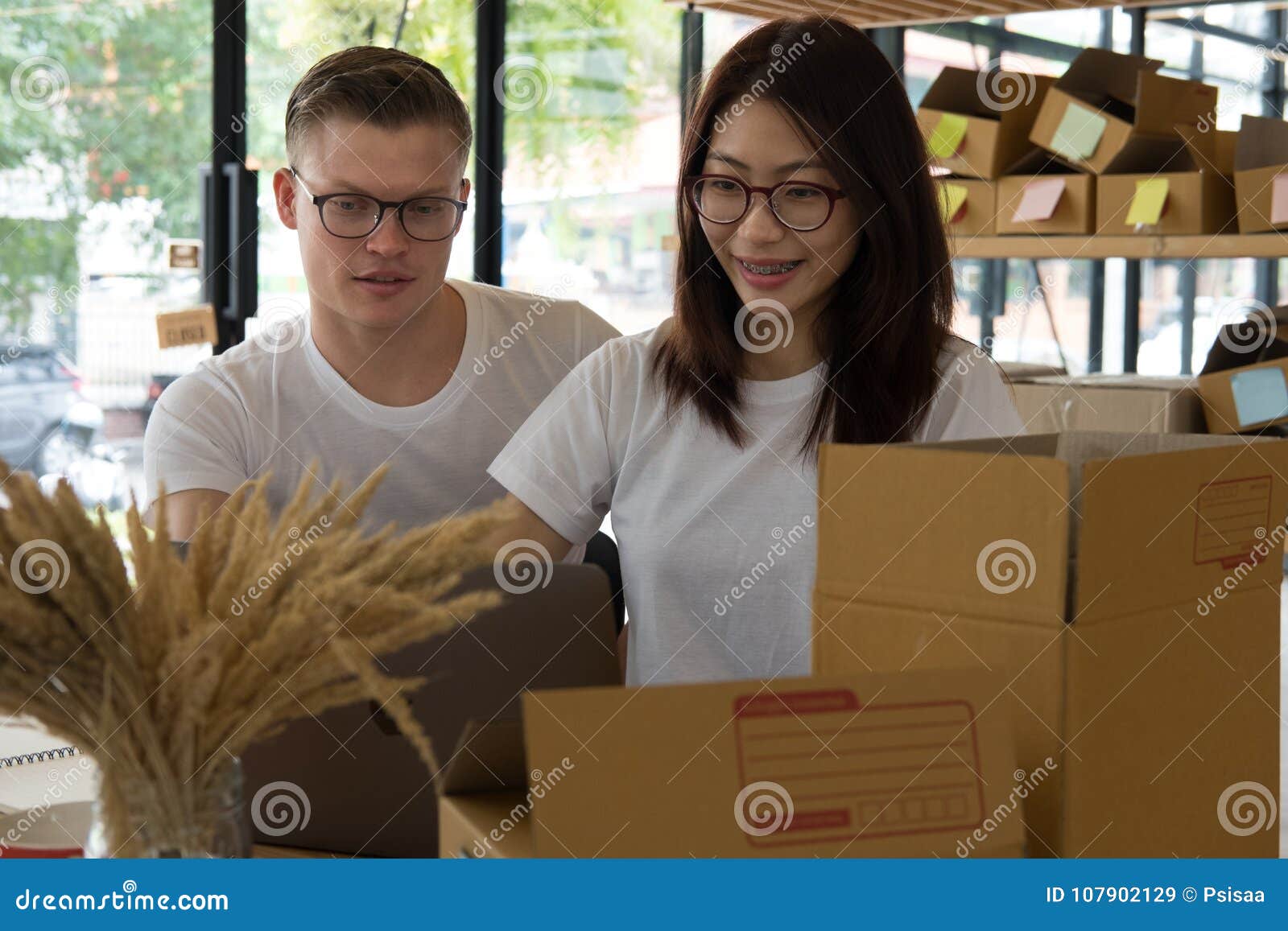 Startup Small Business Owner Working with Computer at Workplace. Stock ...