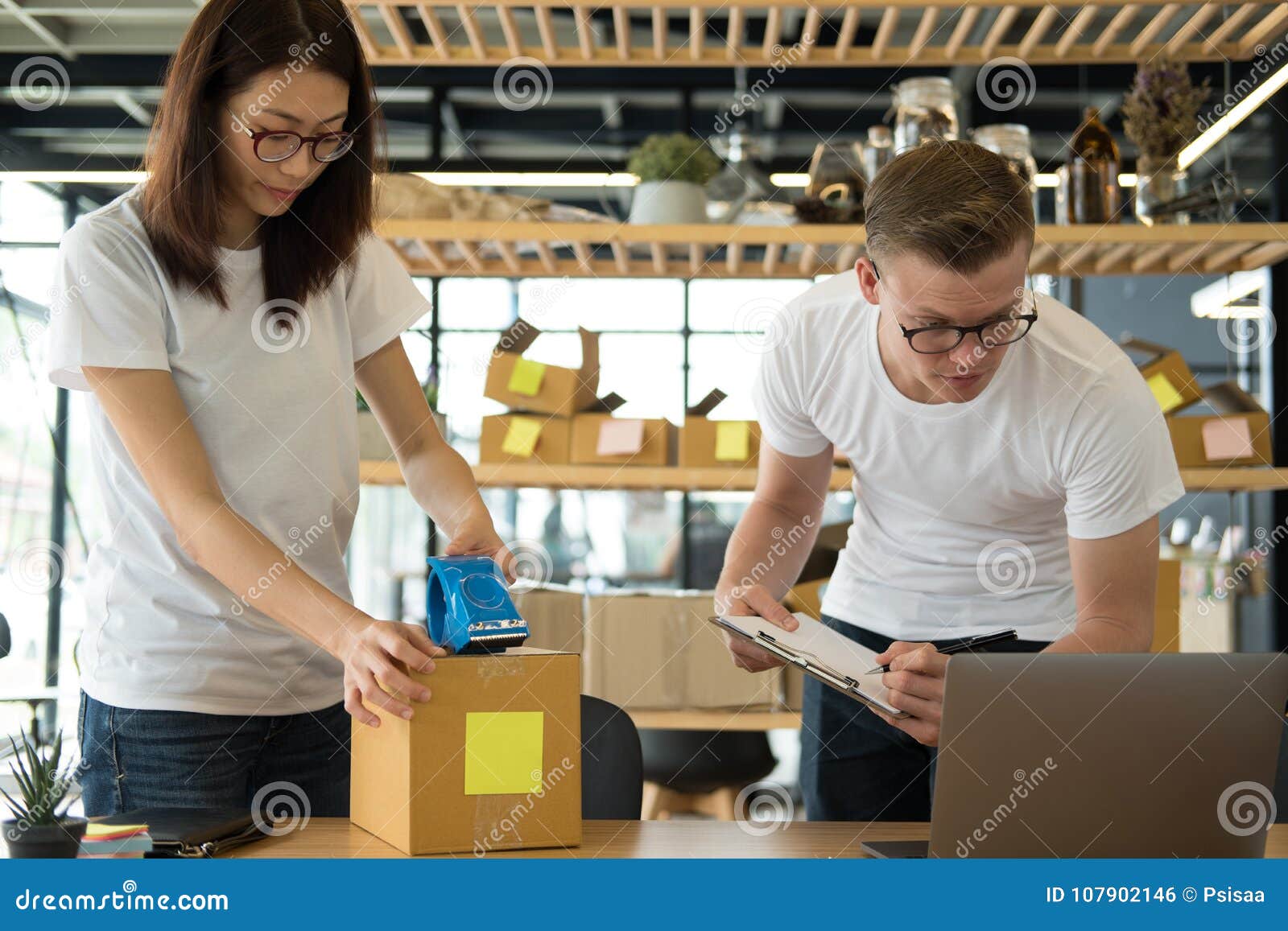 Startup Small Business Owner Working with Computer at Workplace. Stock ...