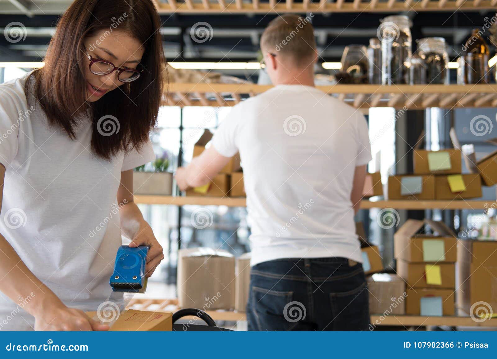 Startup Small Business Owner Working with Computer at Workplace. Stock ...