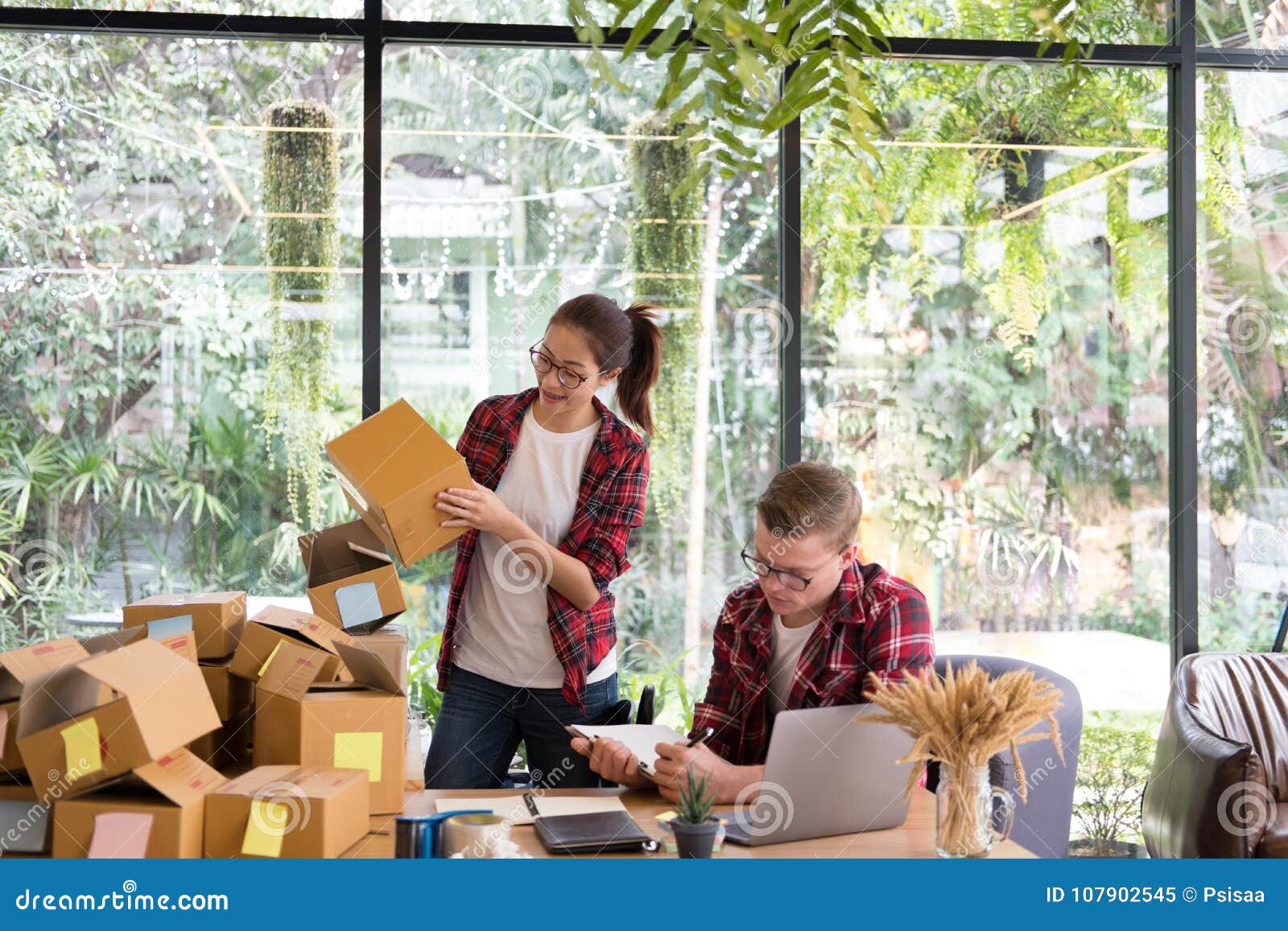 Startup Small Business Owner Working with Computer at Workplace. Stock ...