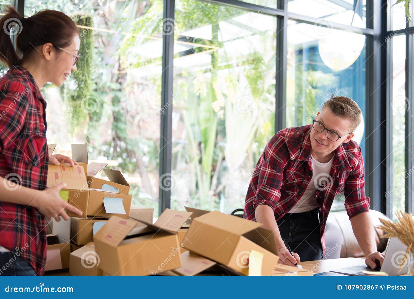 Startup Small Business Owner Working with Computer at Workplace. Stock ...