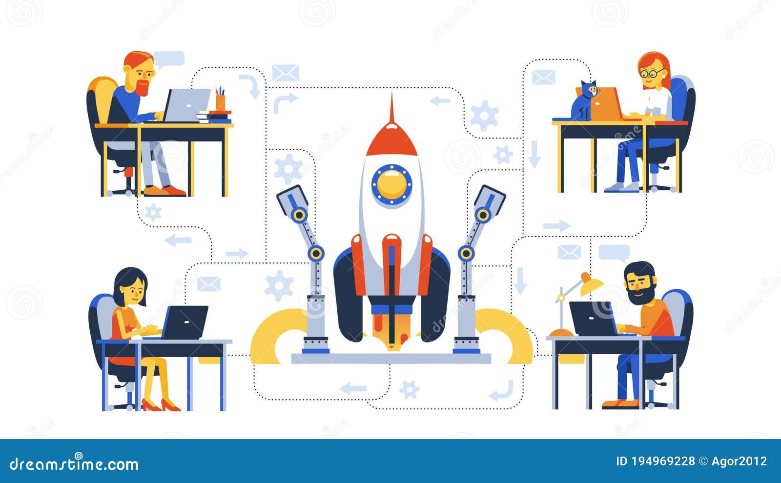 Startup Teamwork with Laptop Launching Rocket Stock Footage - Video of ...