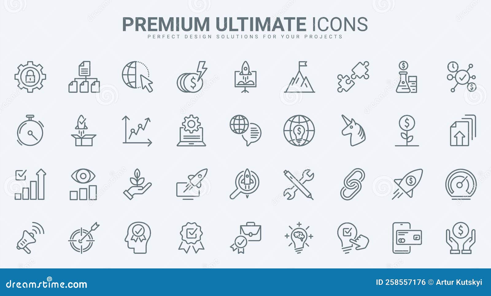 Startup Technology, Project Development Thin Line Icons Set, Success ...