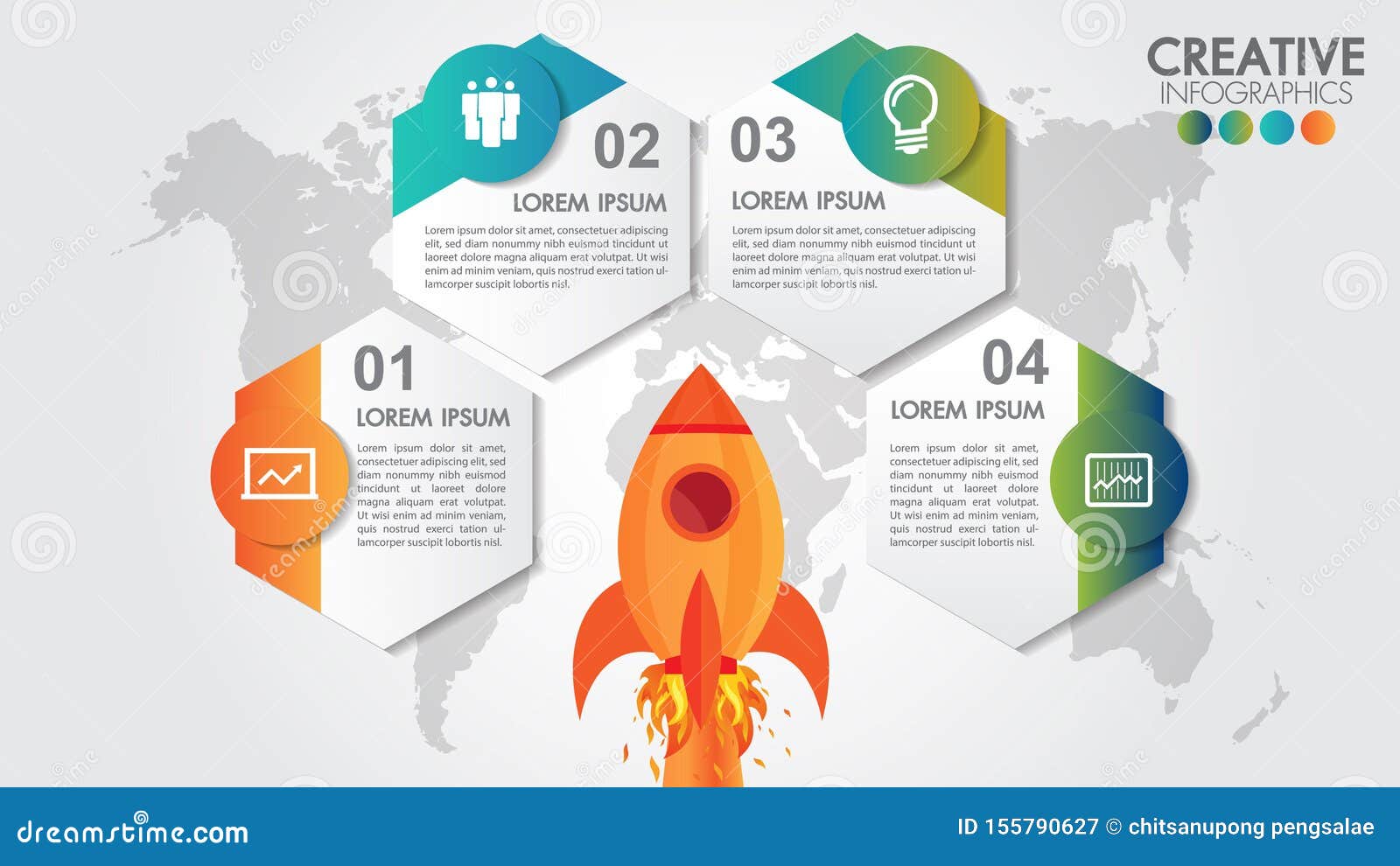 Startup Vector Circle Infographics with 4 Options Rocket Launch and ...