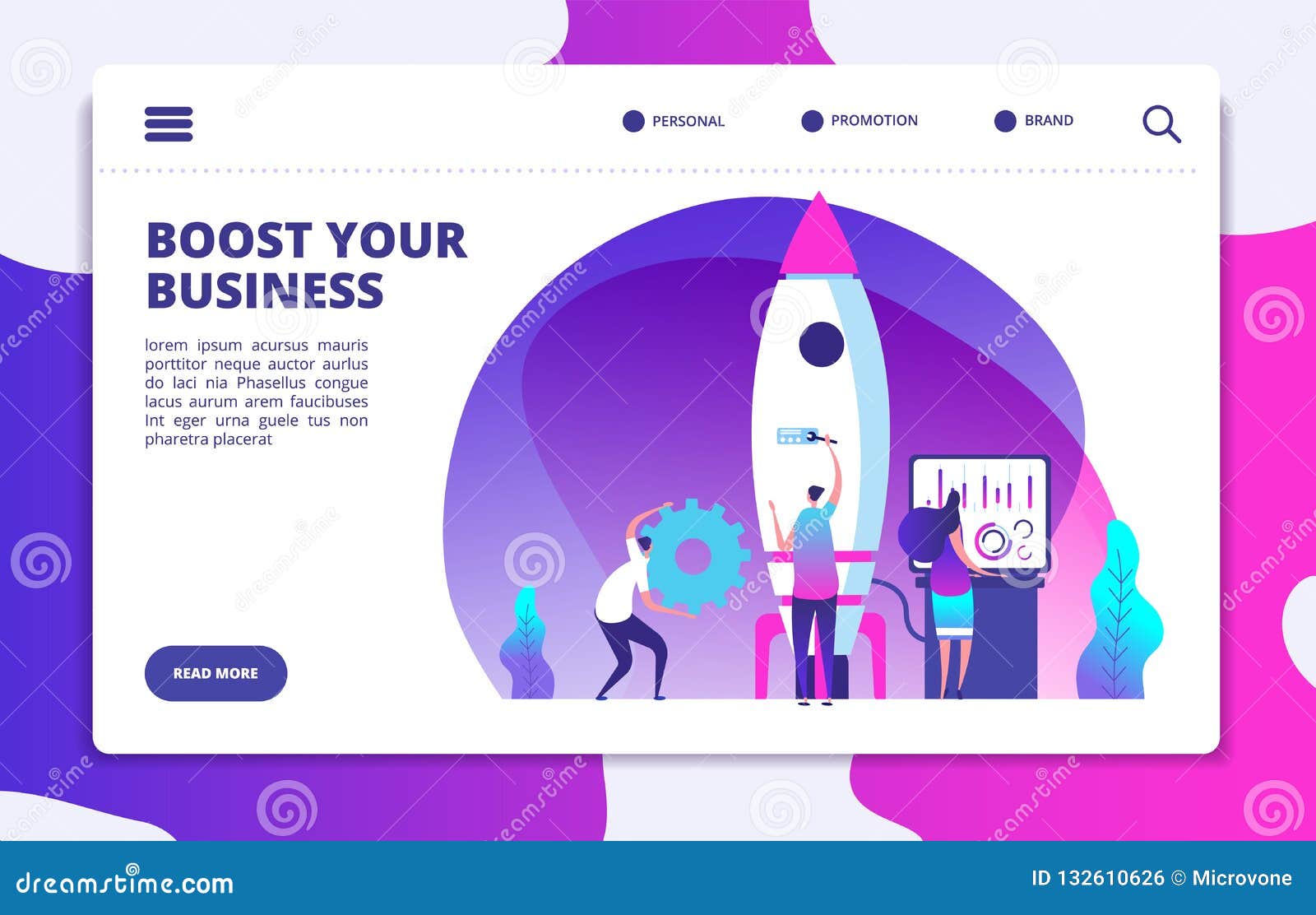 Startup Website Landing Page. People Launching Rocket. Boost Business ...