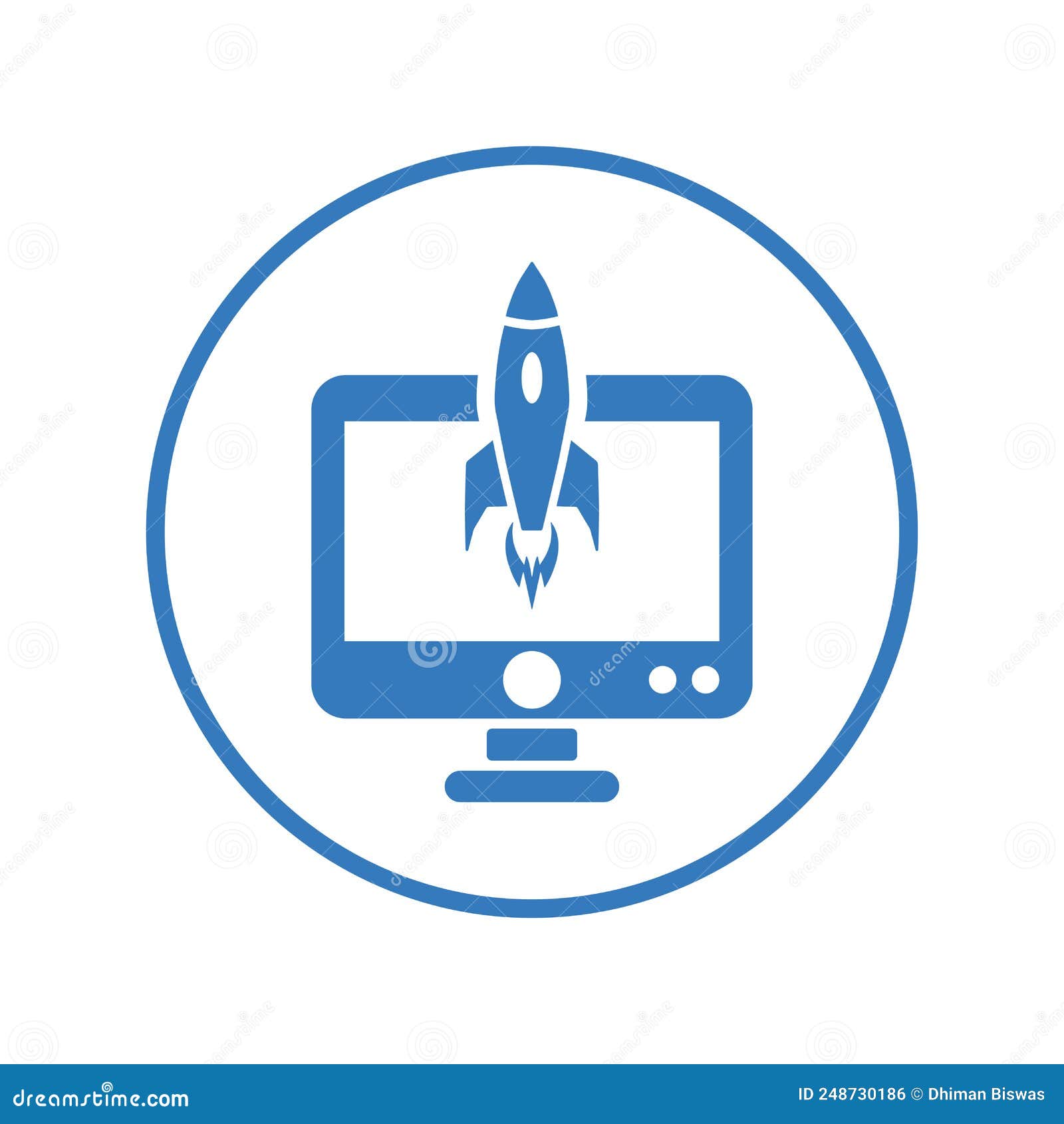 Startups, Launch Icon. Blue Color Design Royalty-Free Illustration ...