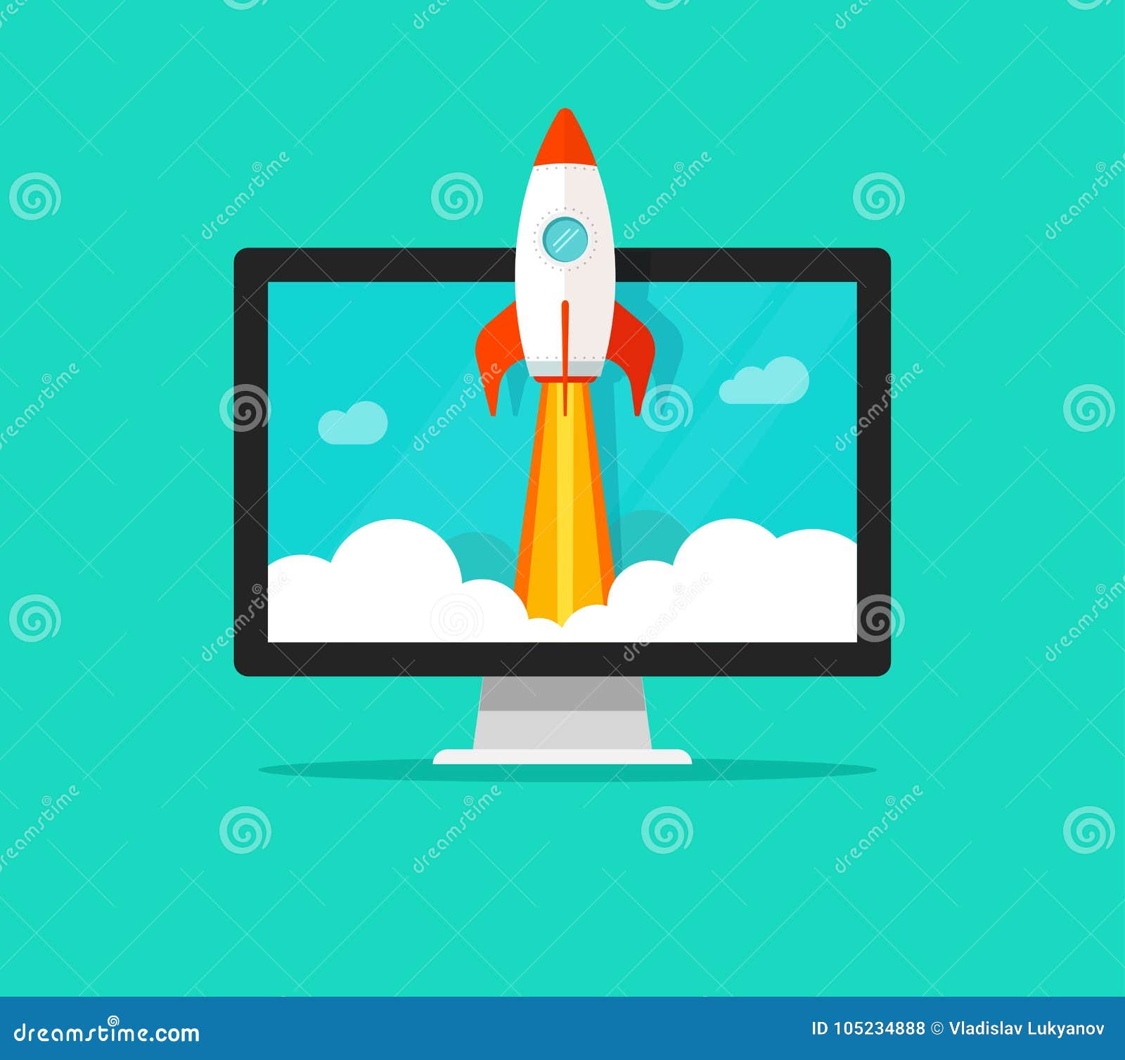 Startvektorkonzept, Schneller Raketenstart Der Flachen Karikatur Und ...