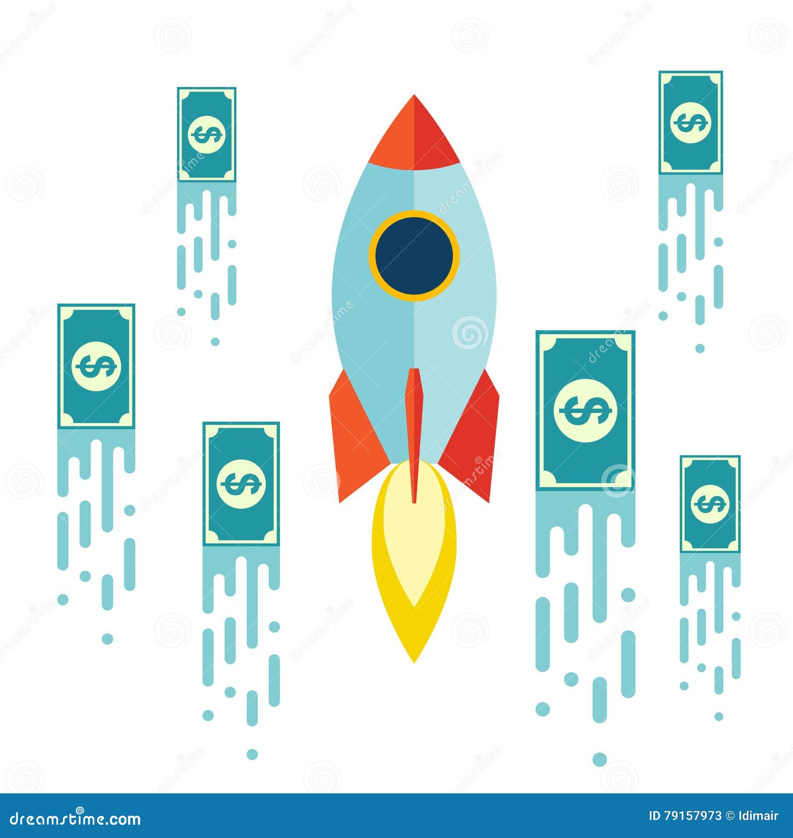 Starup Rocket with Money. Flat Design Stock Vector - Illustration of ...