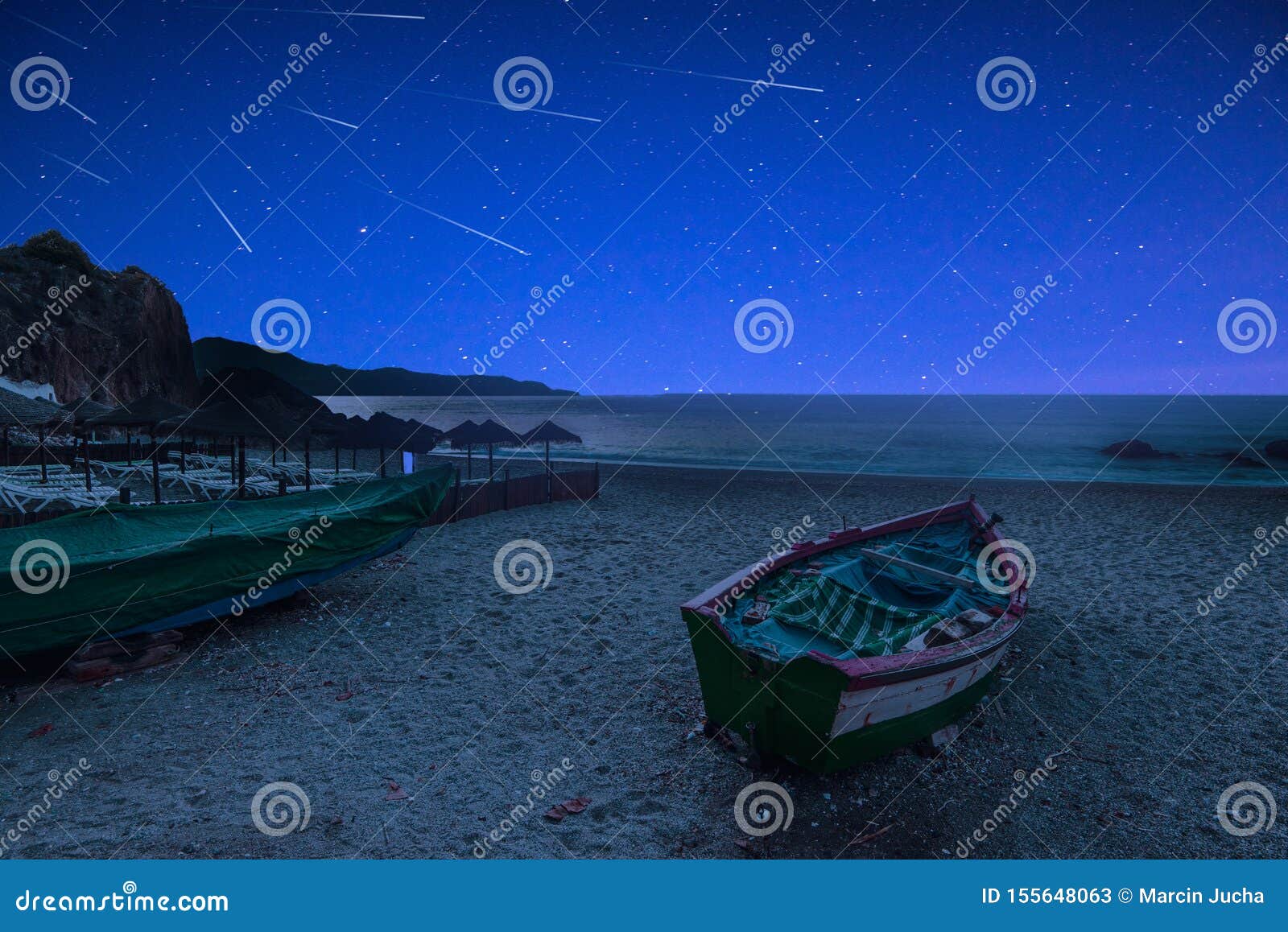 Stary Night and Perseid Meteor Shower on Beach Stock Image - Image of ...