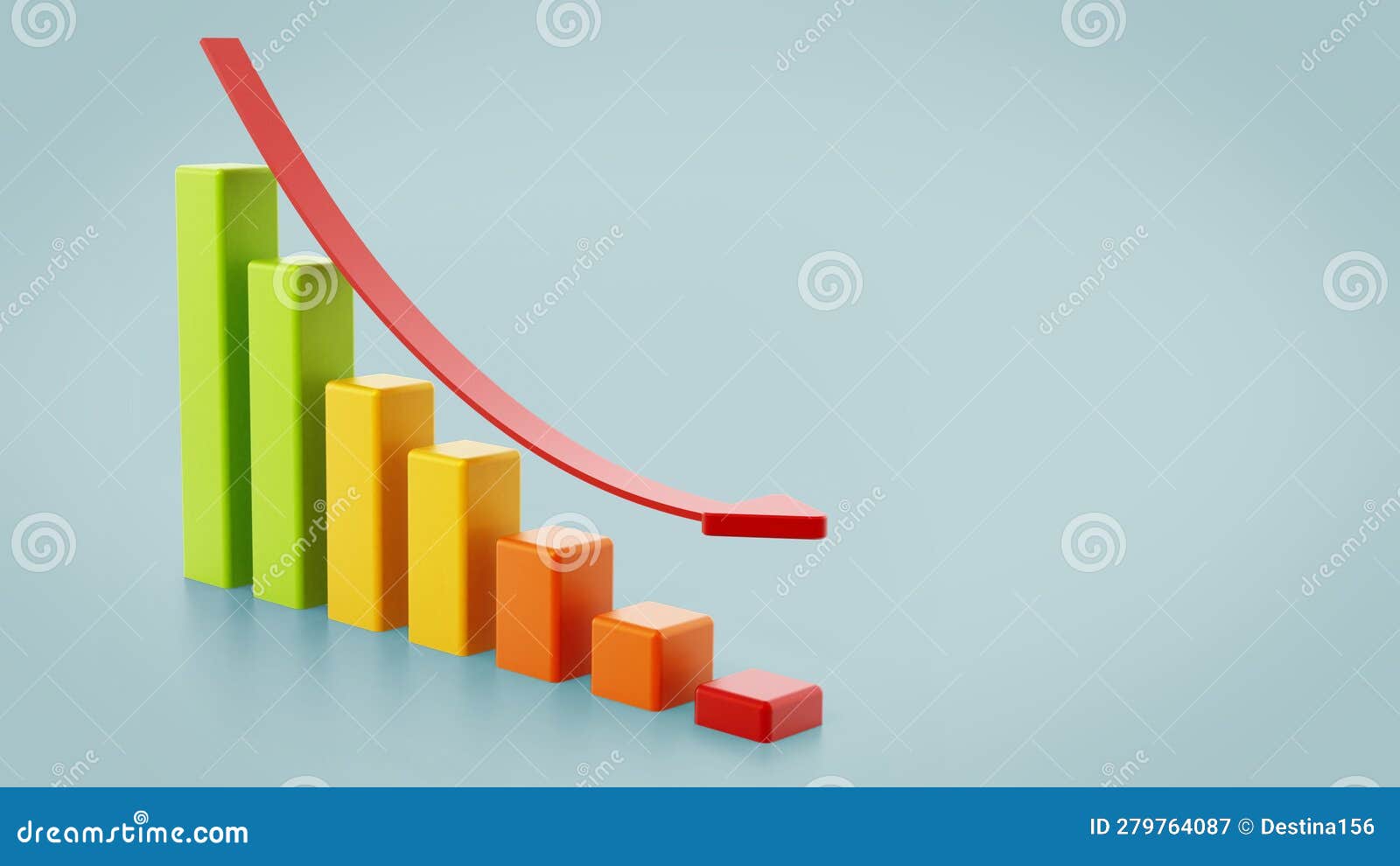 Stat Bars and Falling Arrow Showing a Downward Trend. 3D Illustration ...