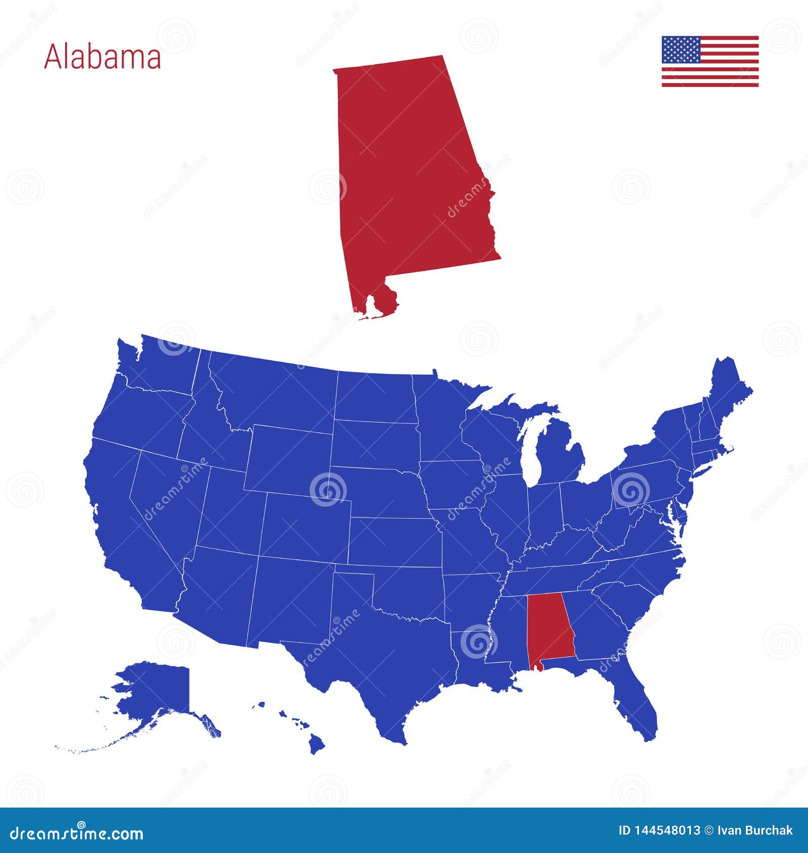 The State of Alabama is Highlighted in Red. Vector Map of the United ...
