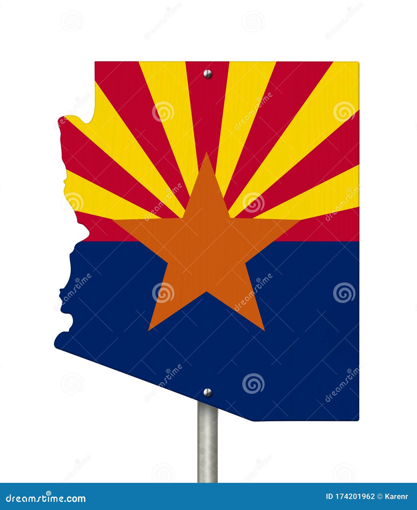 State of Arizona Road Sign in the Shape of the State Map with the Flag ...