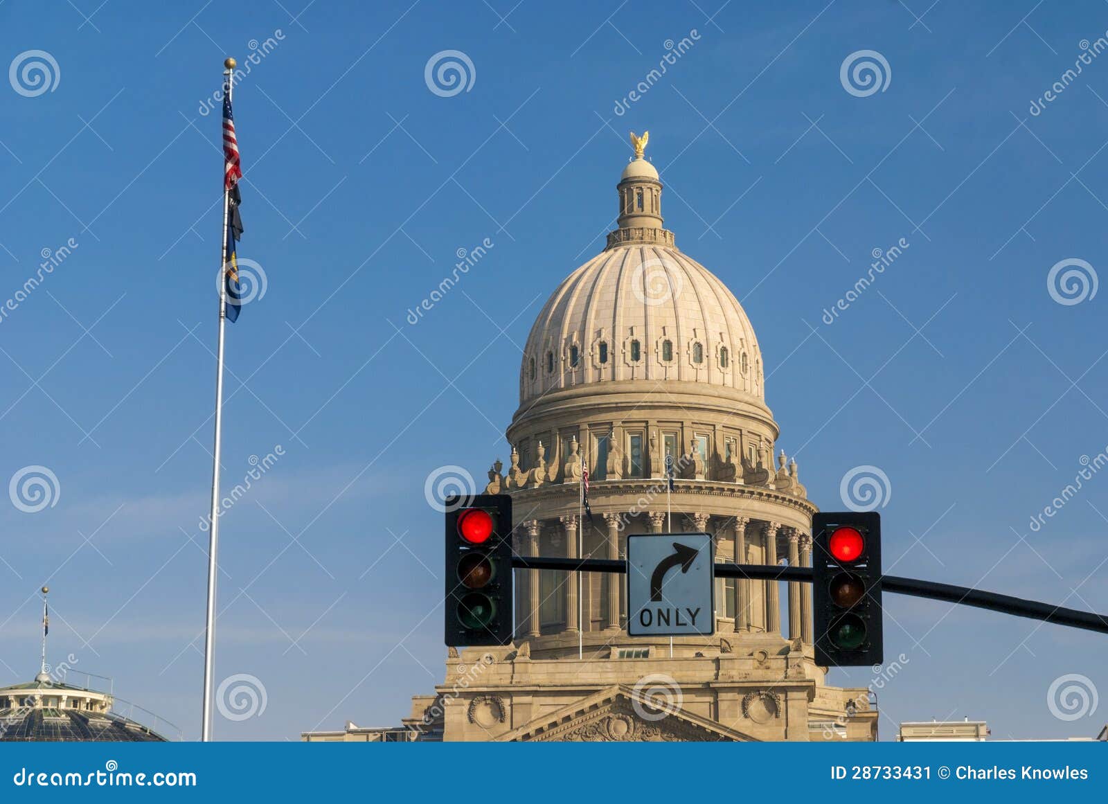 State Capital with Streetlight Red and Right Sign Stock Image - Image ...