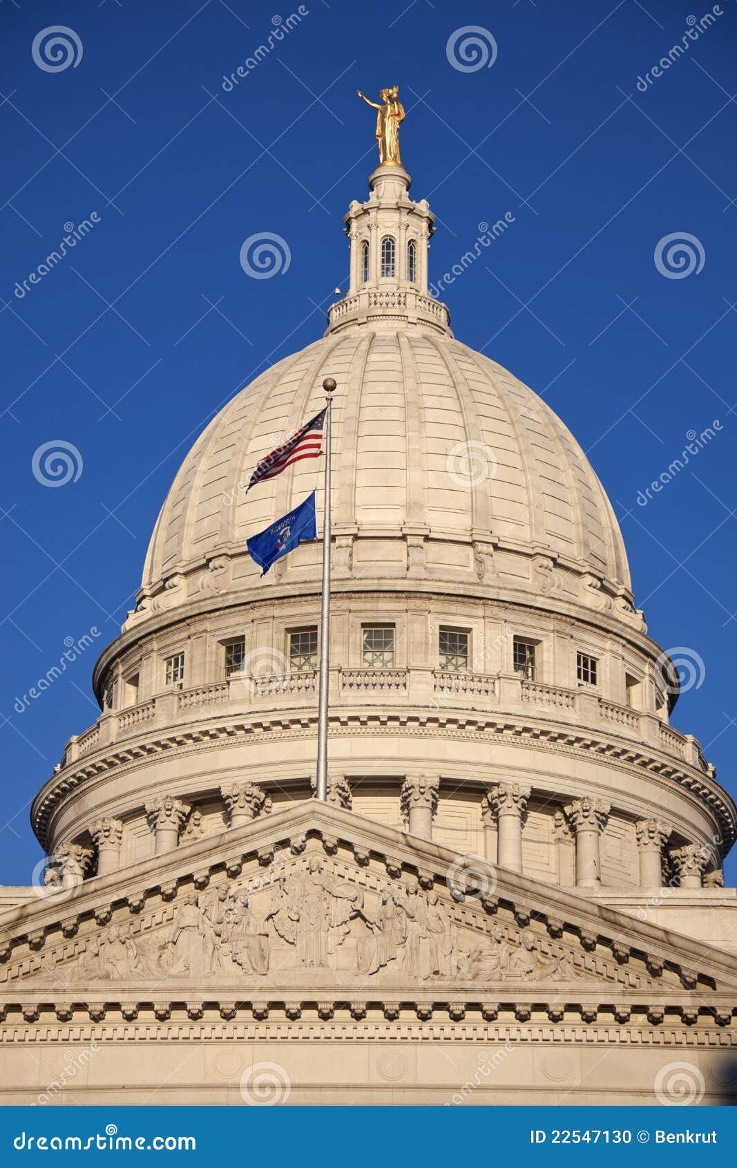 State Capitol Building with US and Wisconsin Flags Stock Photo - Image ...