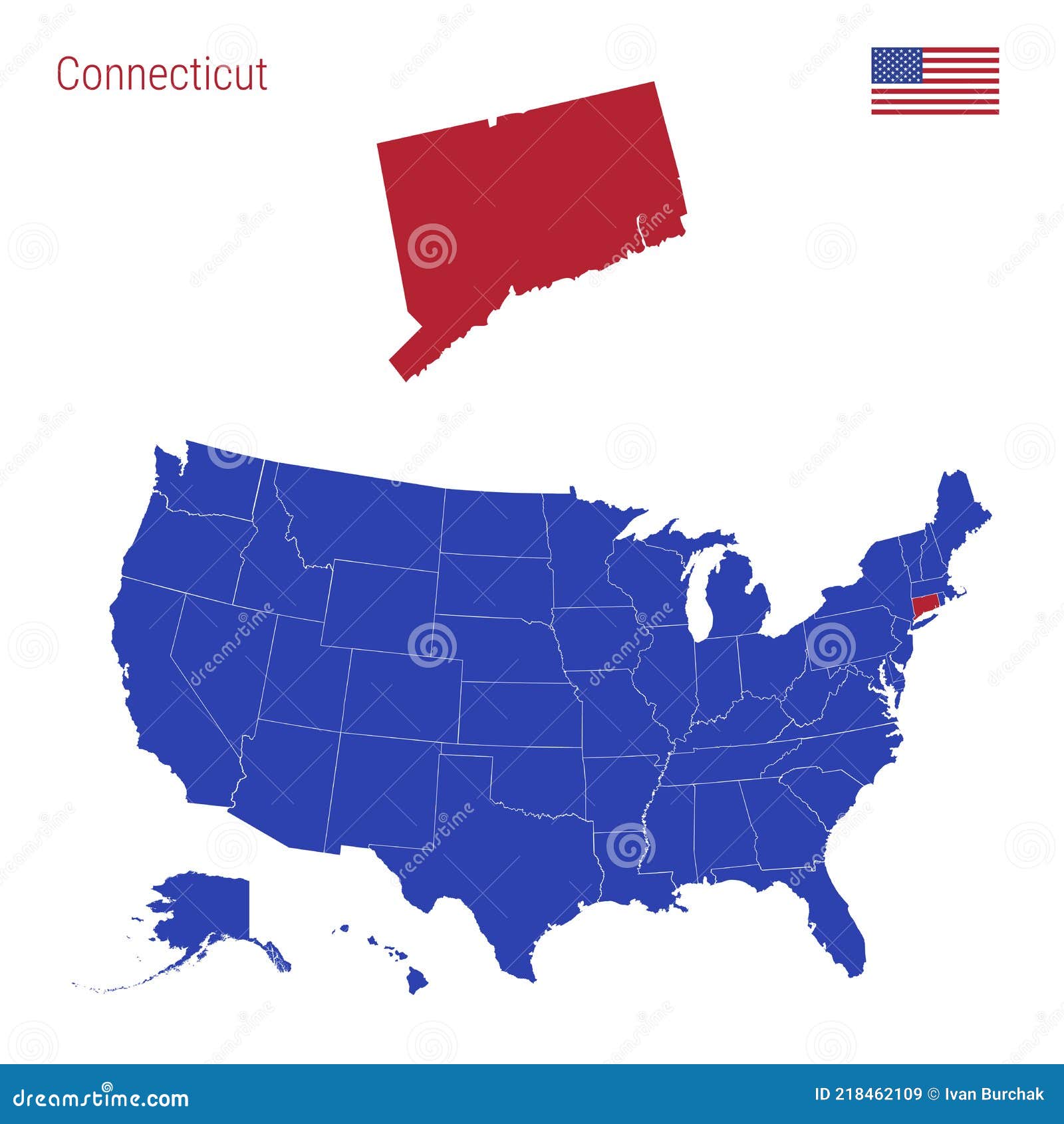The State of Connecticut is Highlighted in Red. Vector Map of the ...
