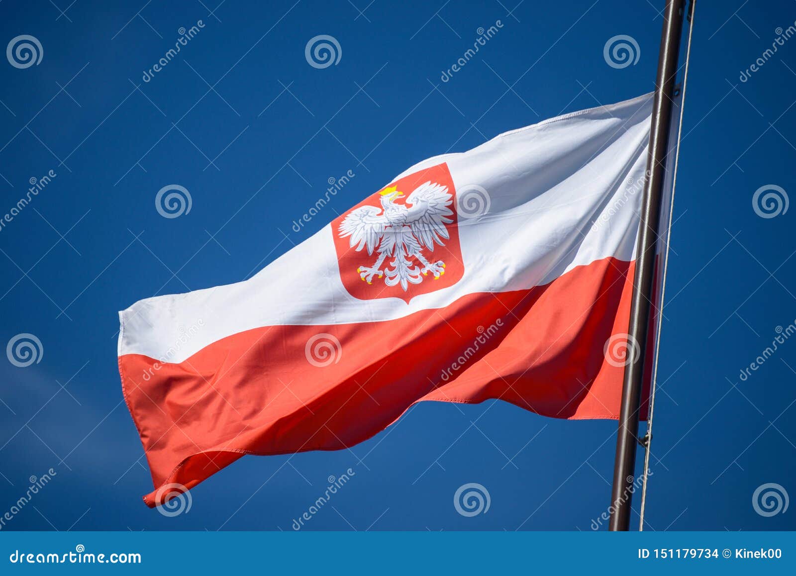The State Flag of Poland with the Emblem of the Republic of Poland, on ...