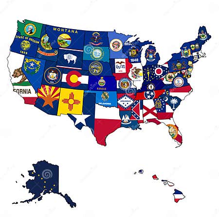 State flags on map of usa stock illustration. Illustration of isolated ...