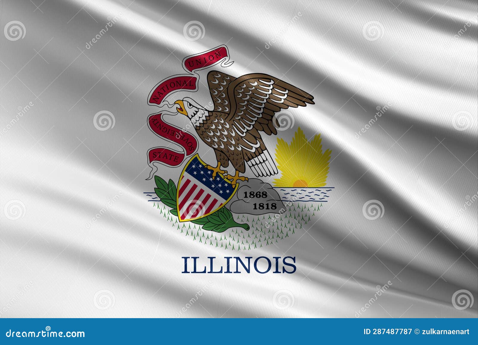 Illinois Flag with Fabric Texture, Official Colors, 3D Illustration ...