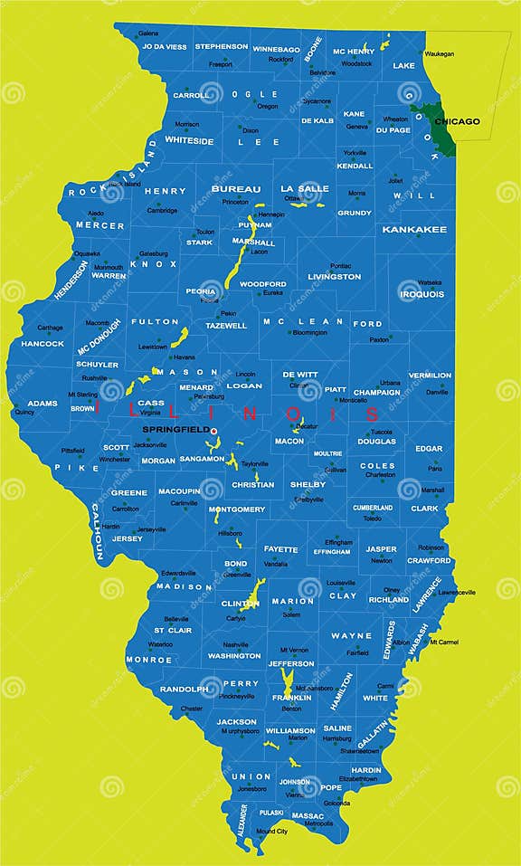State of Illinois Political Map Stock Vector - Illustration of state ...
