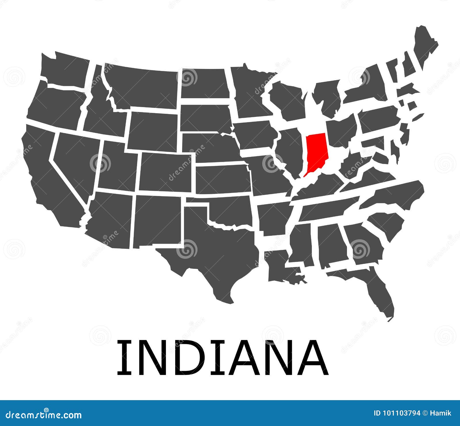 The State Of Indiana Is Highlighted In Red. Vector Map Of The United ...
