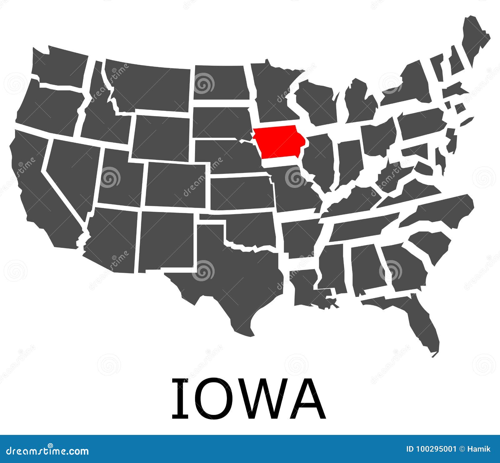 State of Iowa on Map of USA Stock Vector - Illustration of states, gray ...
