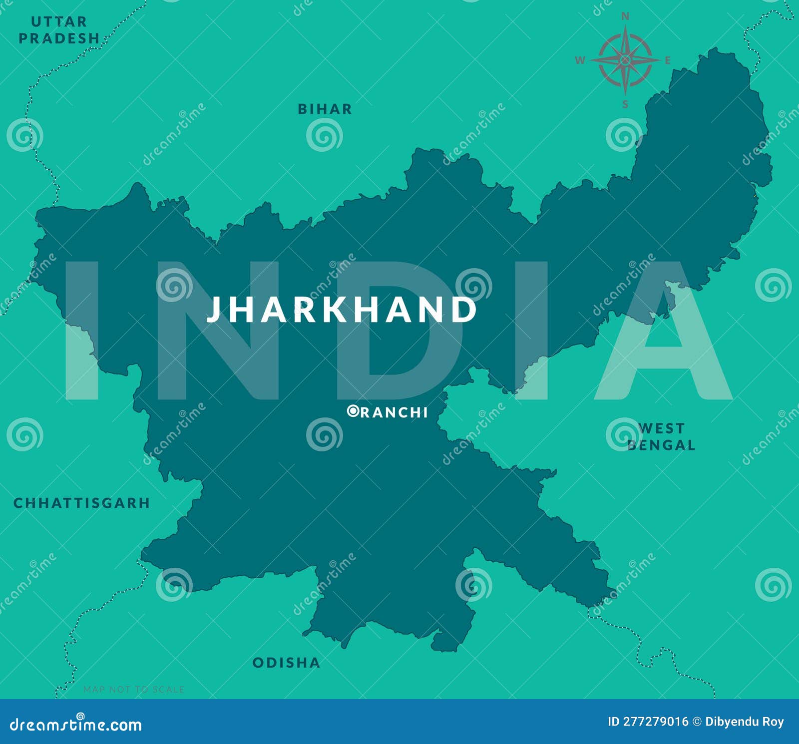 State of Jharkhand India with Capital City Ranchi Hand Drawn Map Stock ...