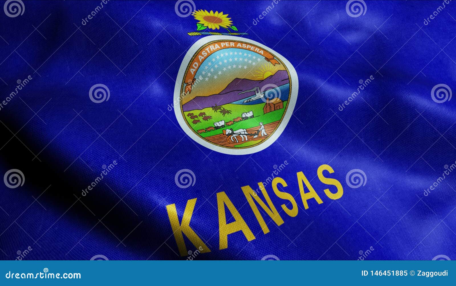 State of Kansas Waving Flag in 3D Stock Illustration - Illustration of ...