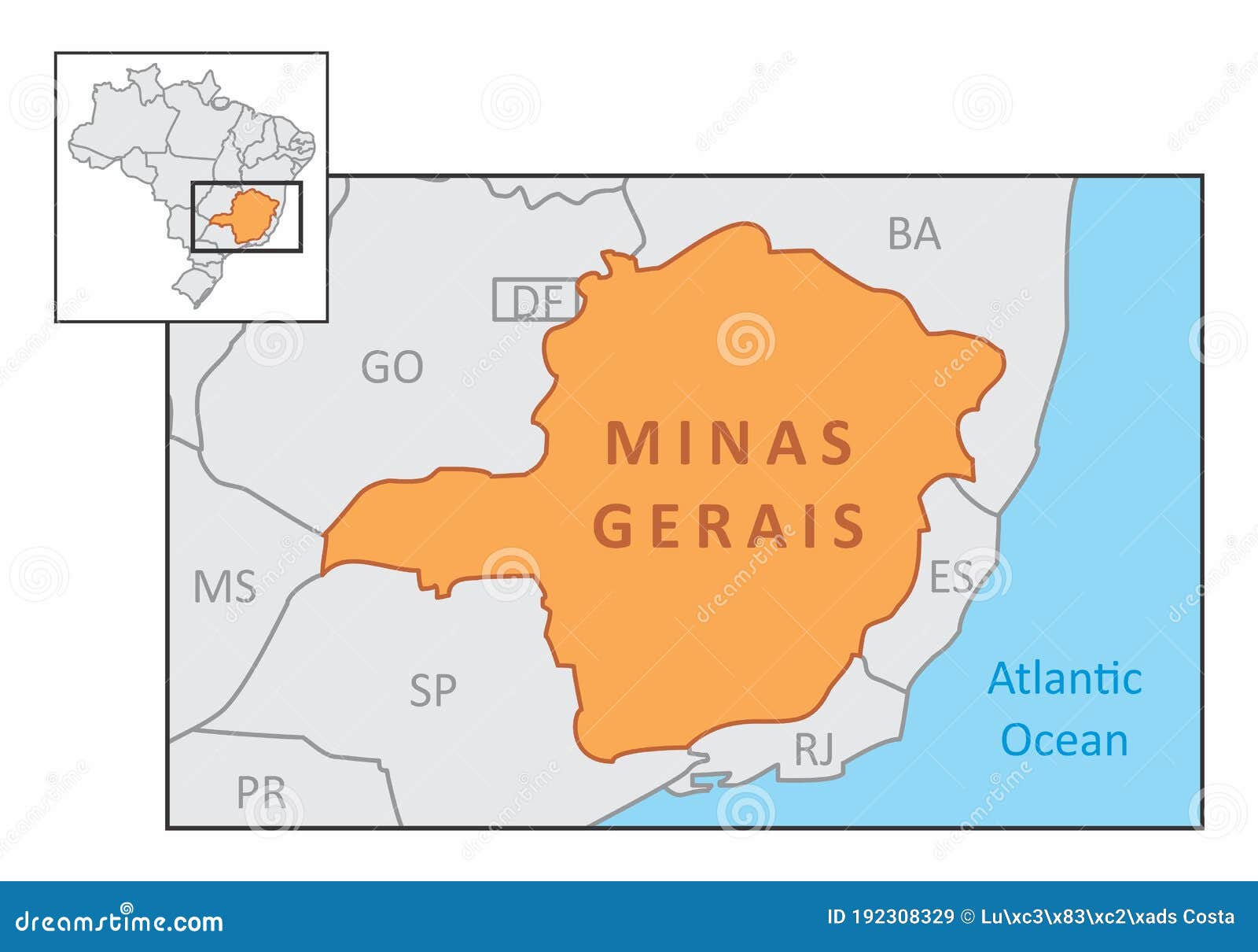 State of Minas Gerais map stock image. Image of administrative - 192308329