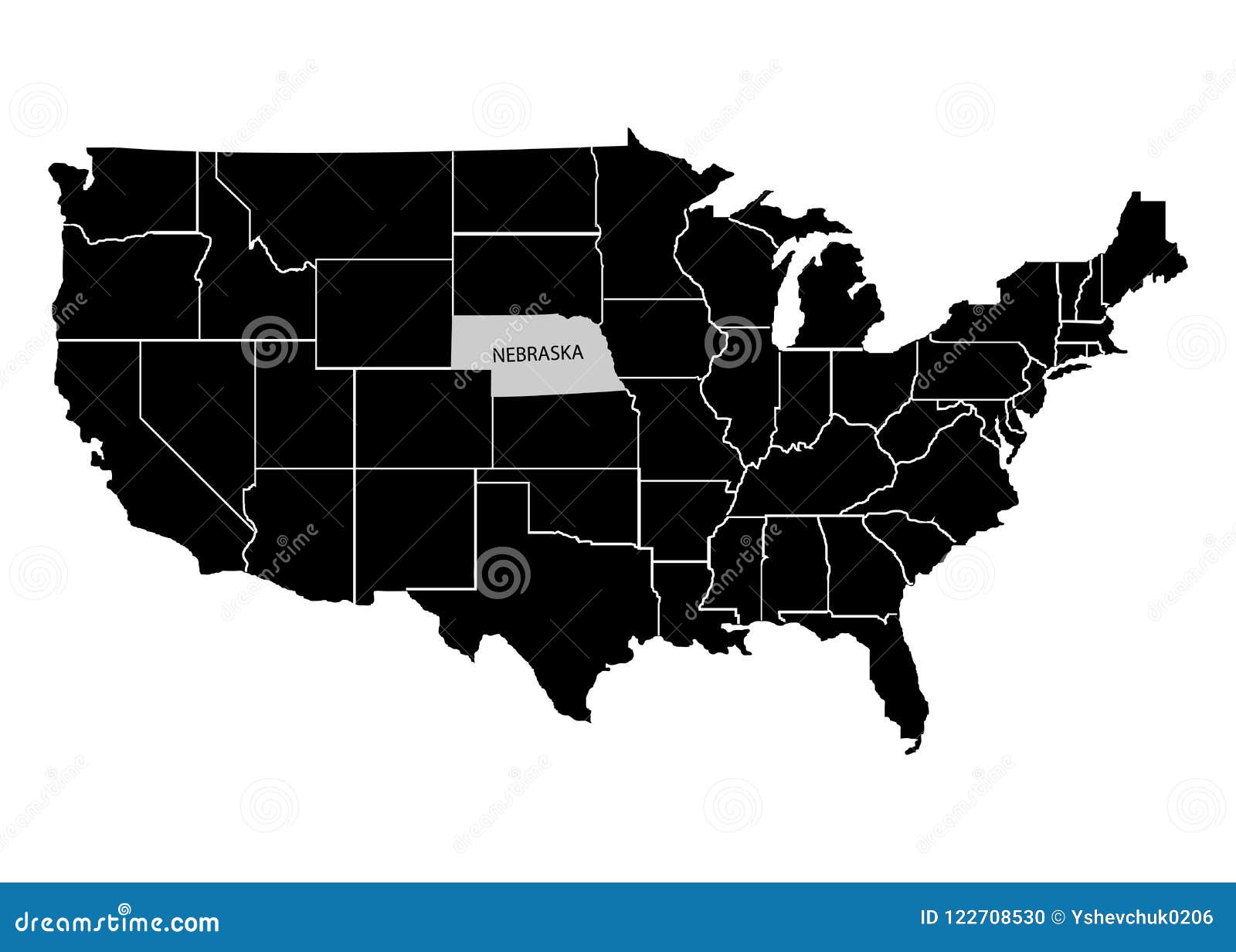 The State Of Nebraska Is Highlighted In Red. Vector Map Of The United ...