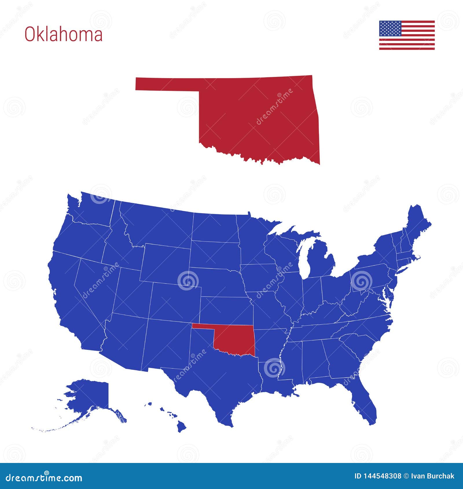 The State of Oklahoma is Highlighted in Red. Vector Map of the United ...