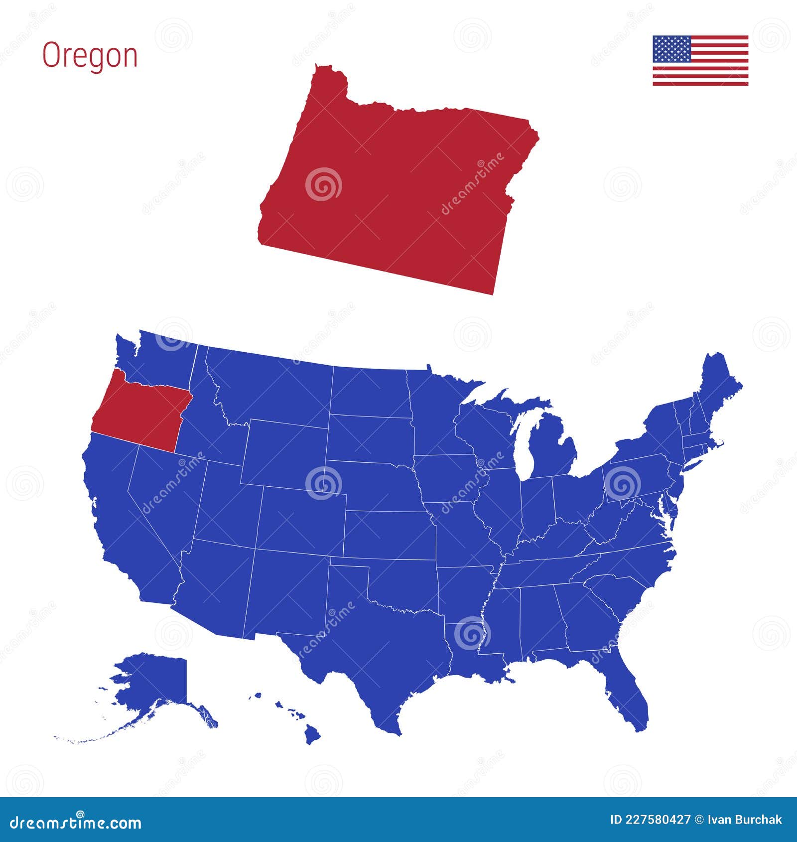 The State of Oregon is Highlighted in Red. Vector Map of the United ...