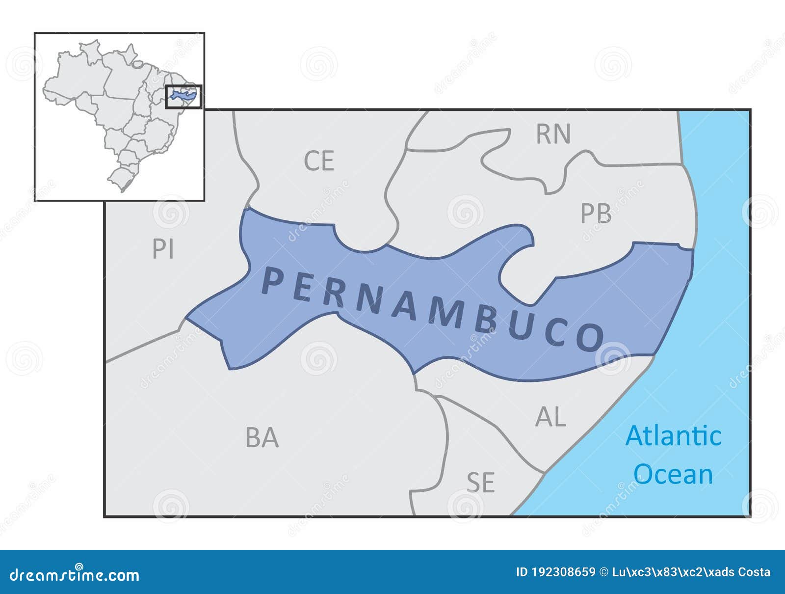 State Of Pernambuco Map Vector Illustration. Brazil State Map ...