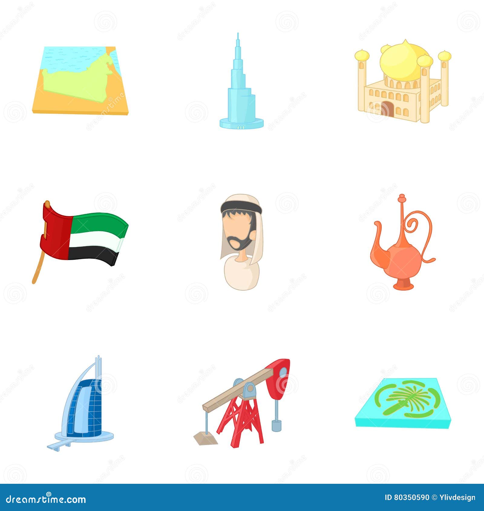 State of UAE Icons Set, Cartoon Style Stock Vector - Illustration of ...