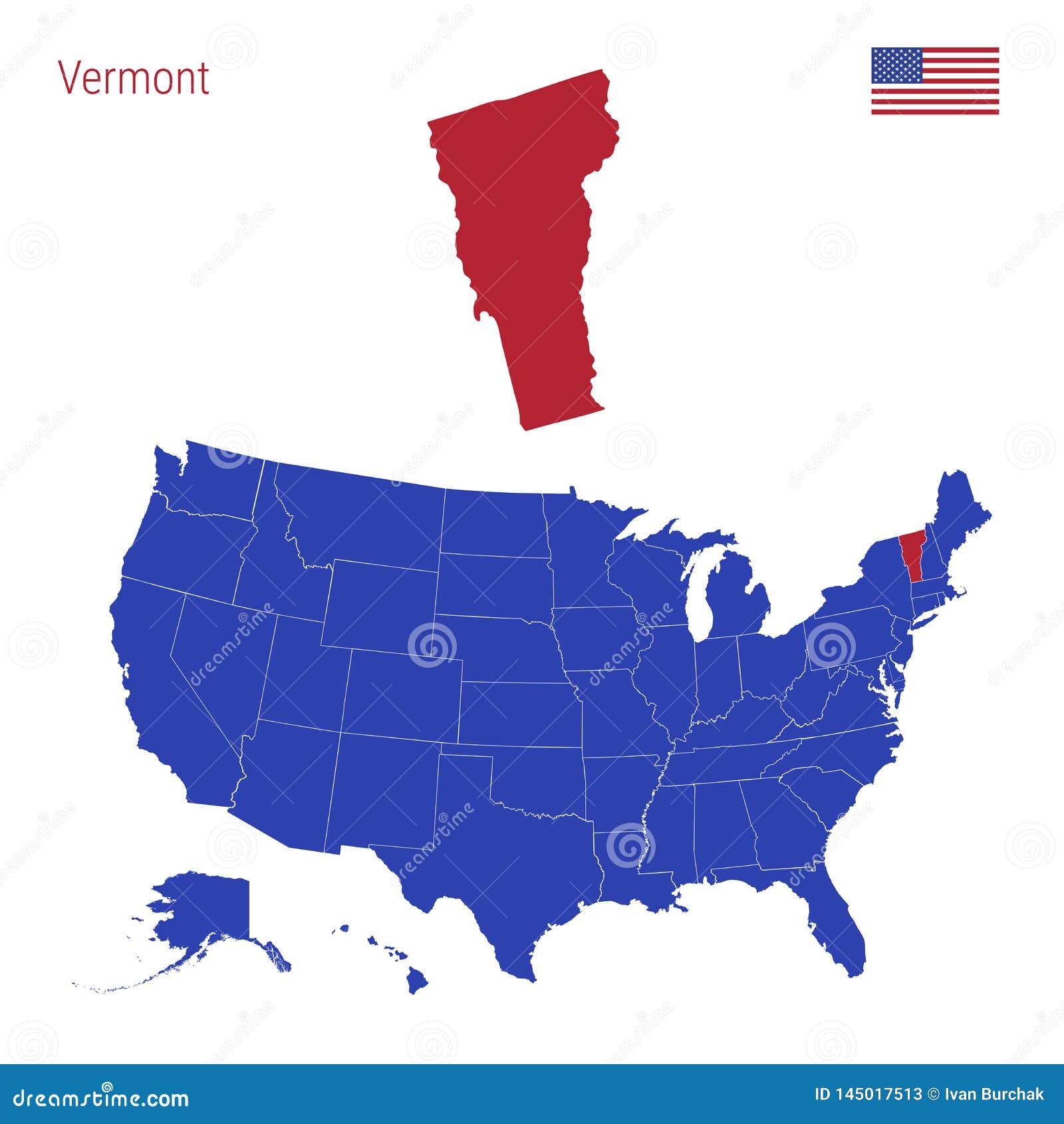The State of Vermont is Highlighted in Red. Vector Map of the United ...