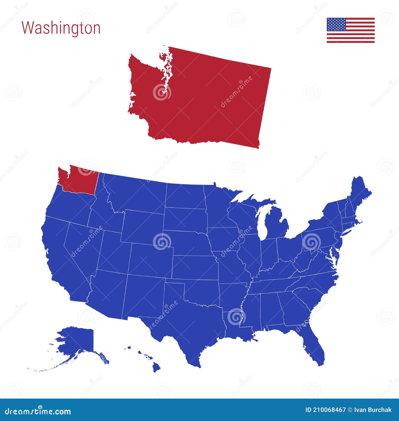 The State of Washington is Highlighted in Red. Vector Map of the United ...