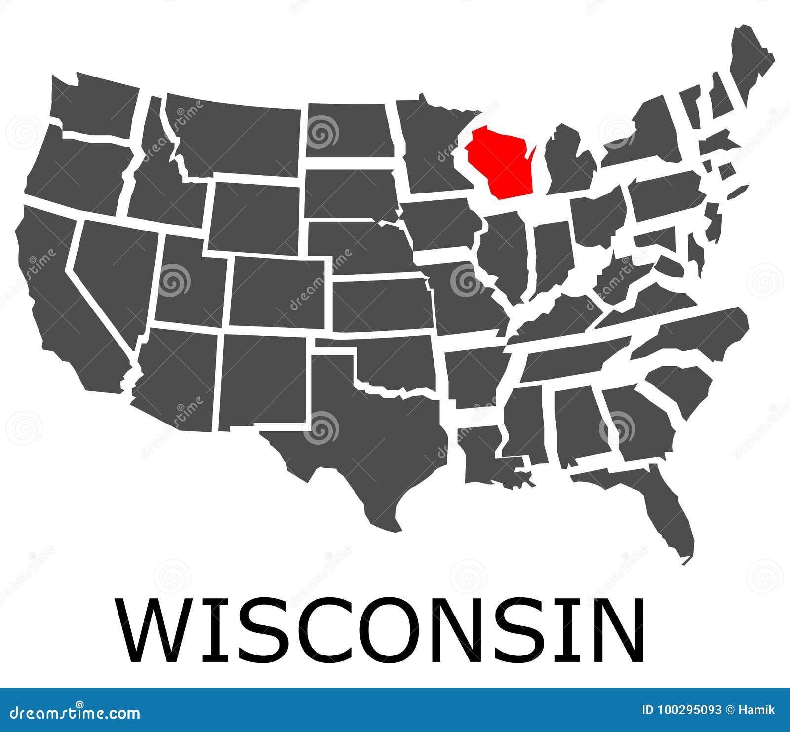 State of Wisconsin on Map of USA Stock Vector - Illustration of america ...