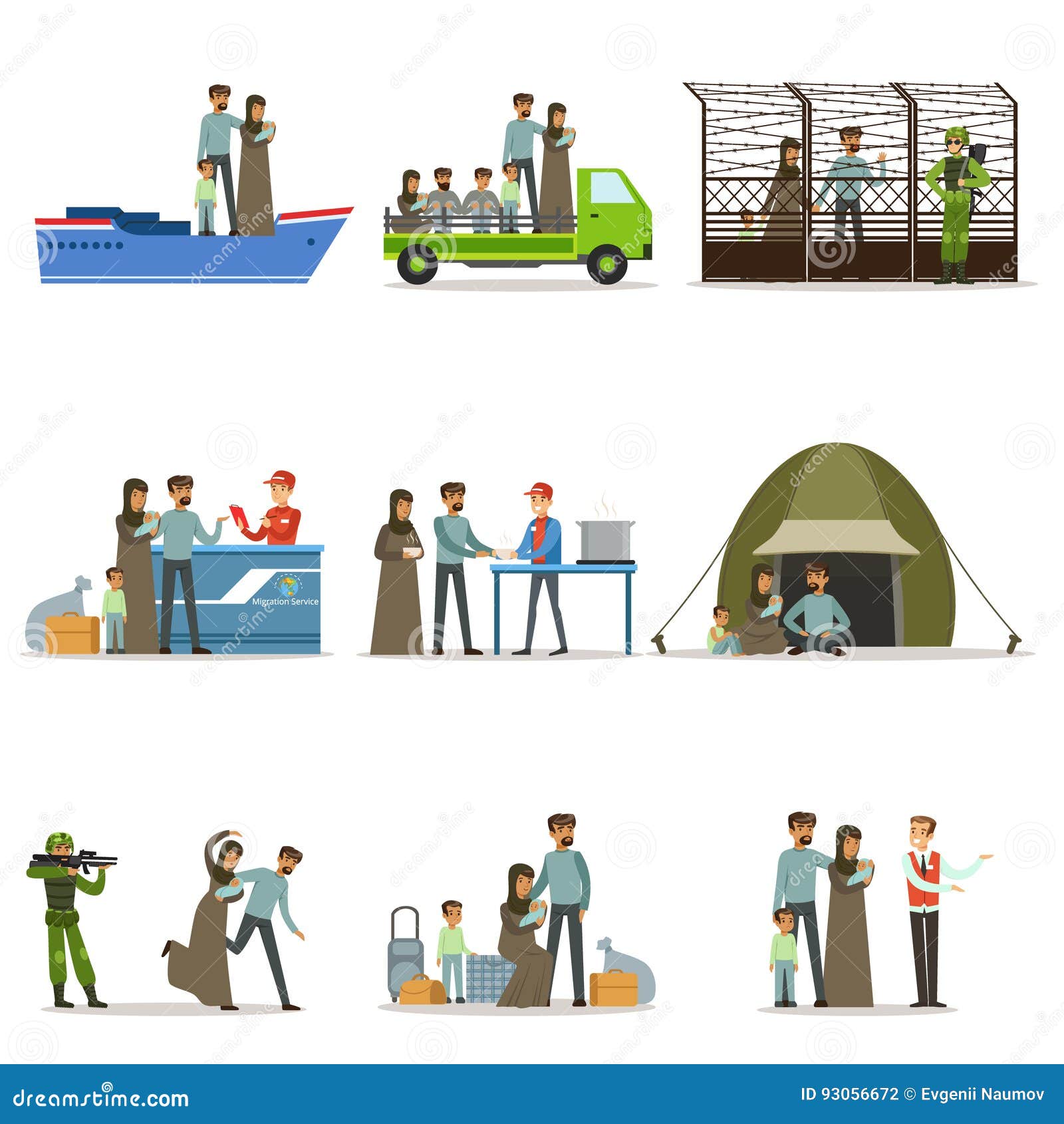 Stateless Refugees Set. Illigal Immigrants and War Victims Vector ...