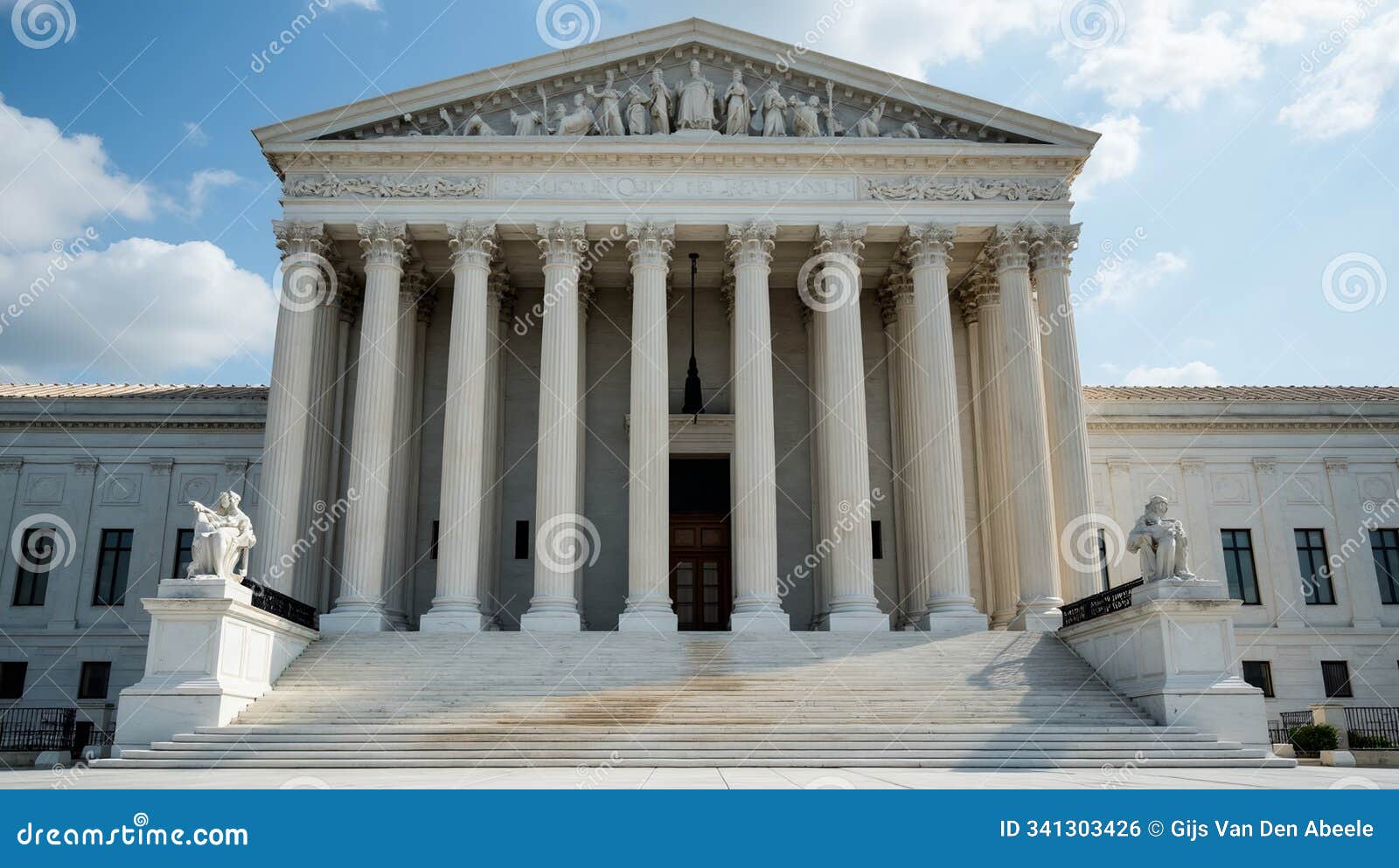 Stately Government Building with Flag Columns and Grand Doors Stock ...