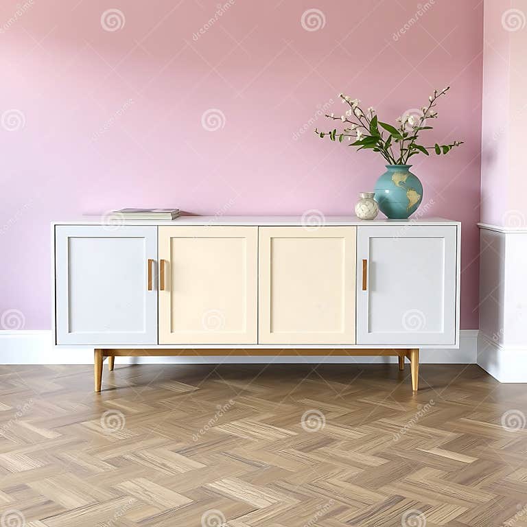 A Statement Sideboard with Pastel Panels on a Gradient of Lilac and ...